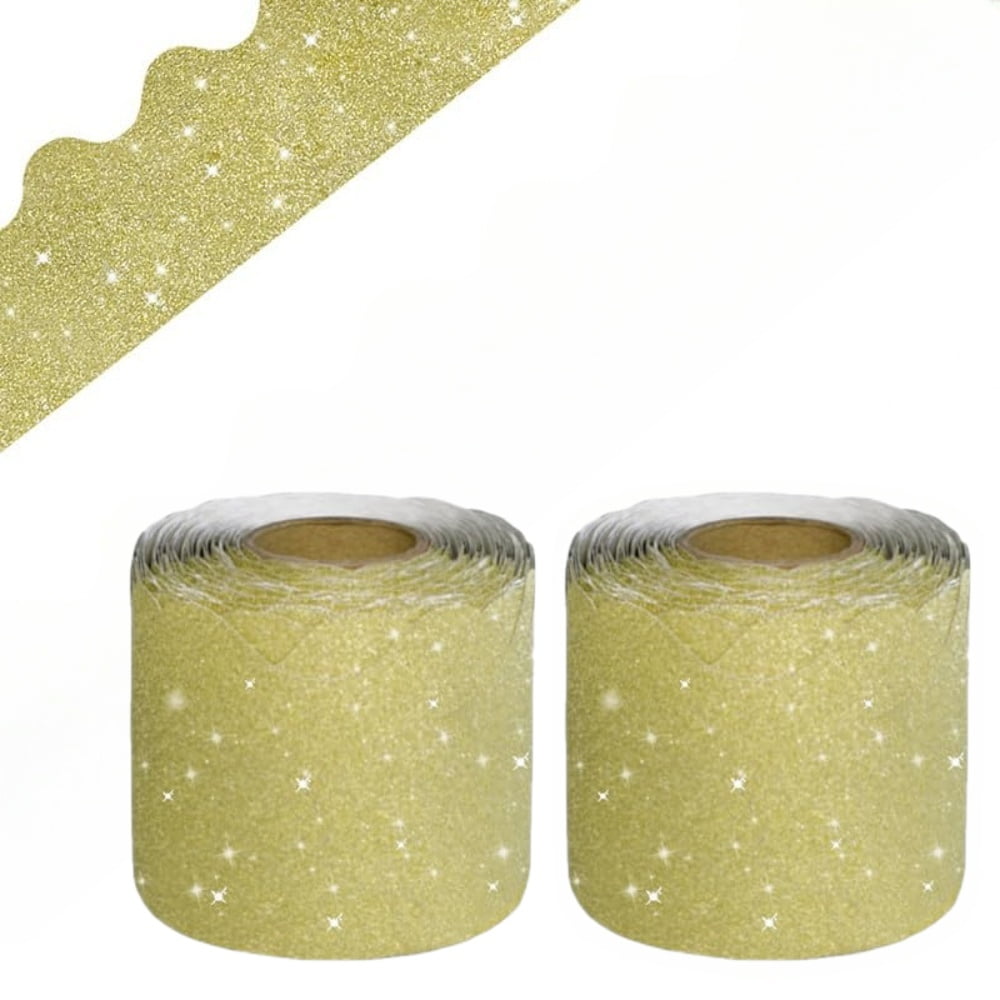2 Rolls Gold Glitter Bulletin Board Borders, Scalloped Bulletin Board ...