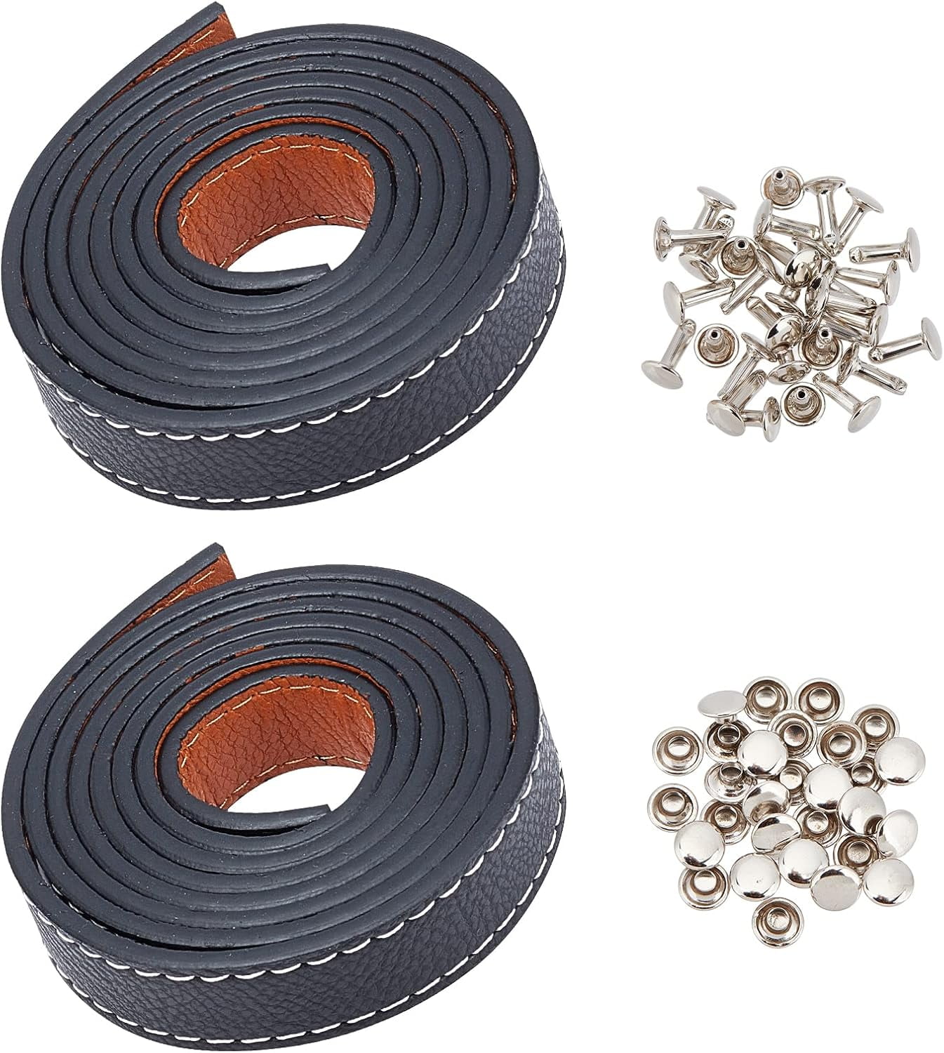 2 Rolls Leather Strips 47.2 Inch Thick Leather Belts Black DIY Leather ...