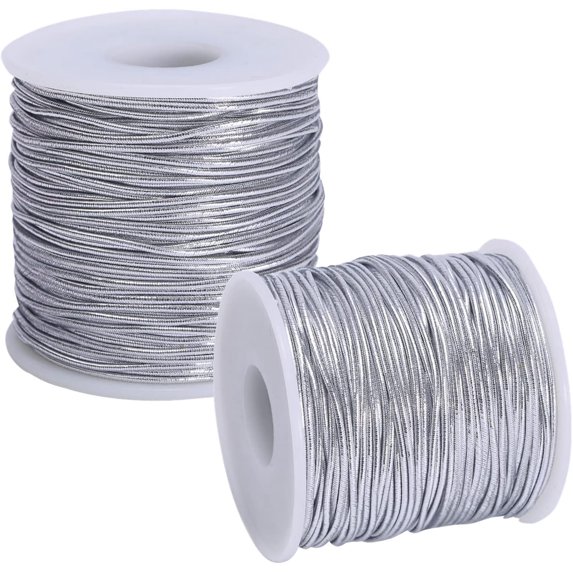 2 Rolls Metallic Elastic Cords Stretch Cord Ribbon Metallic Tinsel Cord ...
