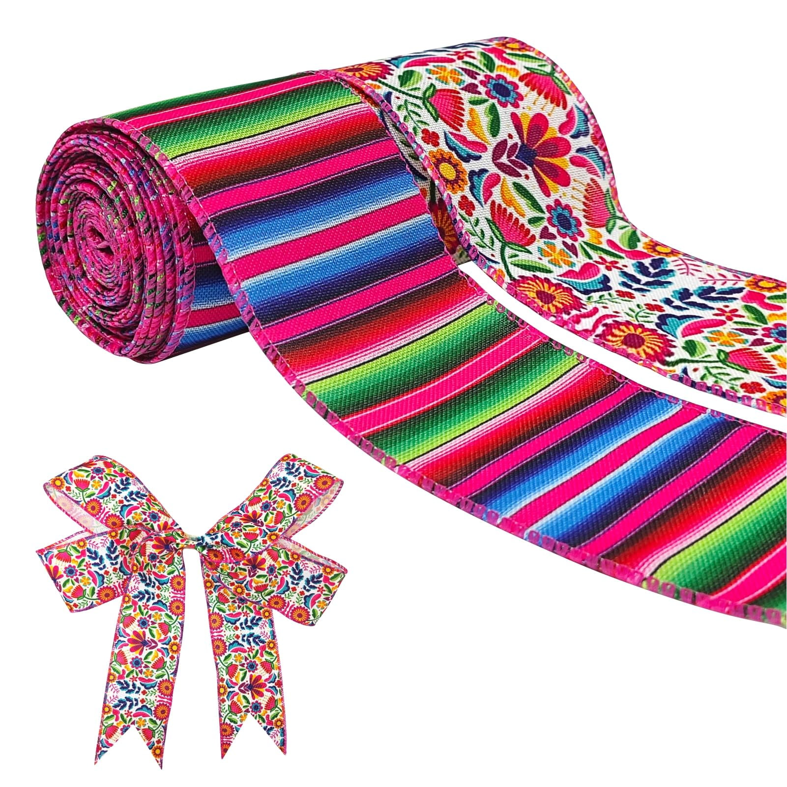 2 Rolls Mexican Fiesta RRF12 Ribbons Wired for Wreath Bow Wrapping ...