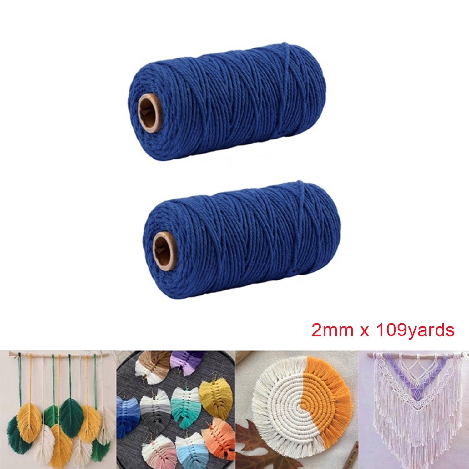 2 Rolls Navy Blue Macrame Cord 2mm, 109 Yards Natural Cotton Twisted ...