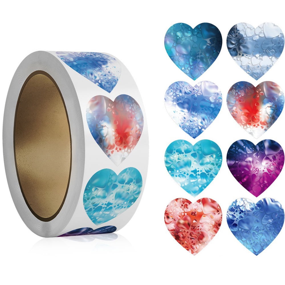 2 Rolls Paste Paper Self-Adhesive Heart Stickers Cornflower Blue ...