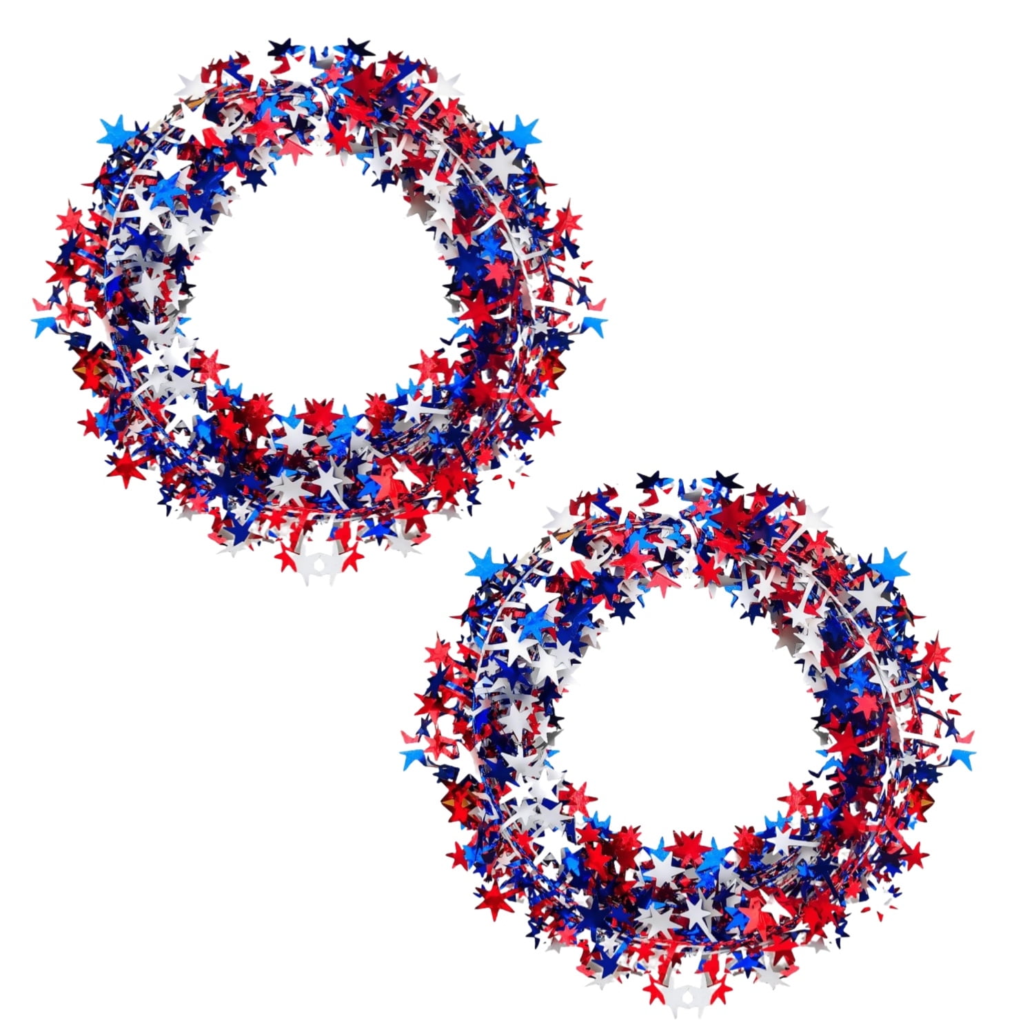 2 Rolls Patriotic Tinsel Stars Wire Garlands Red White Blue Tinsel ...