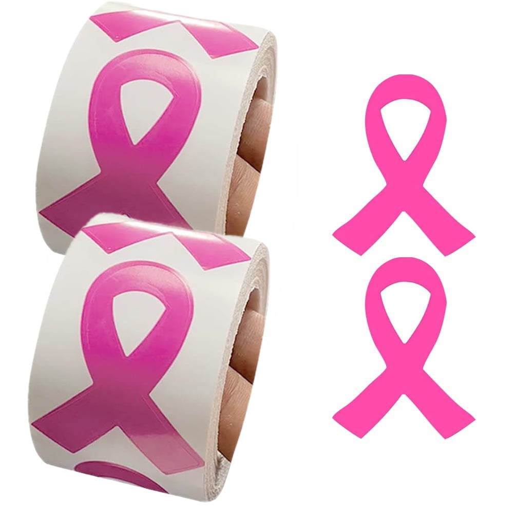 2 Rolls Pink Ribbon Stickers, Breast Cancer Awareness Ribbon Stickers ...