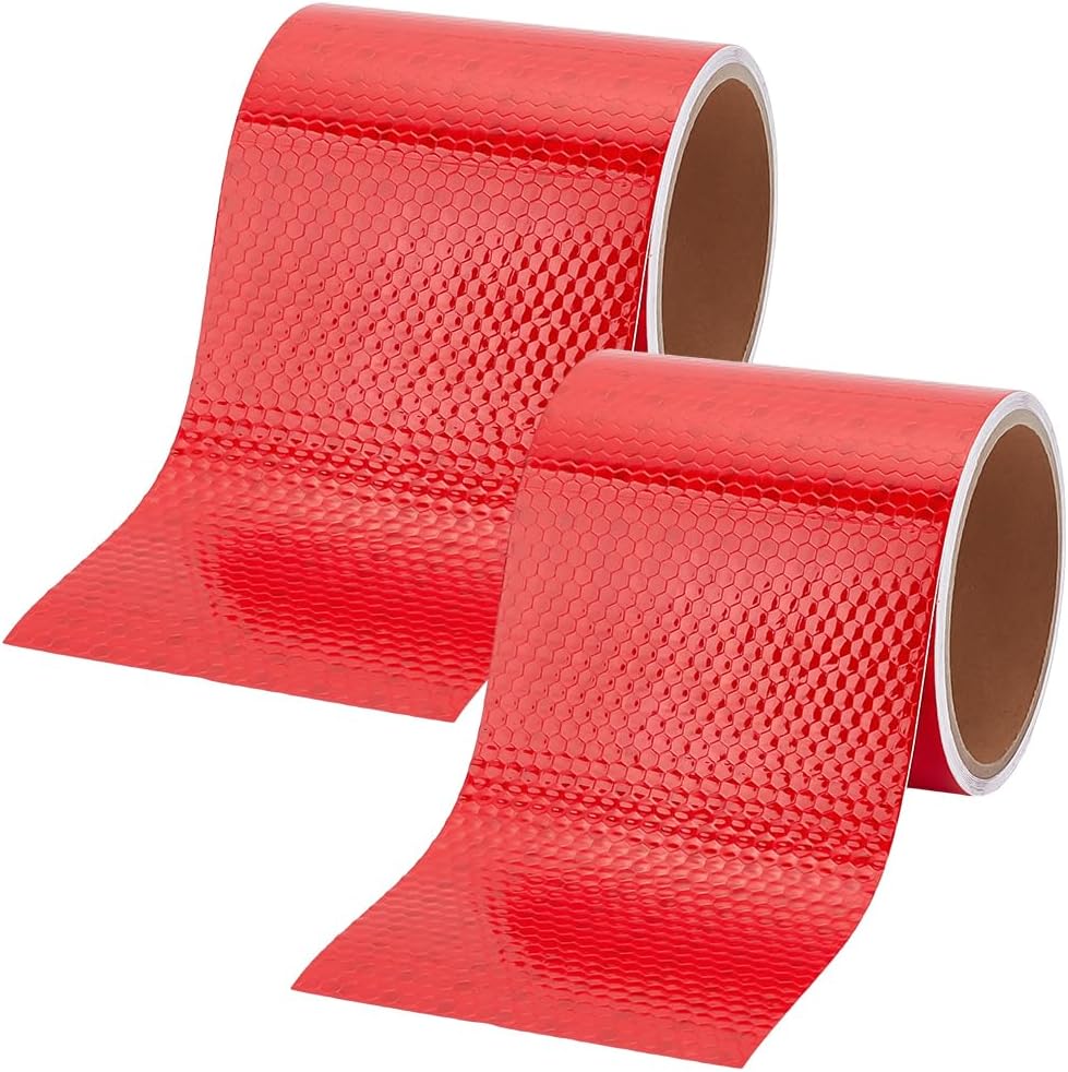 2 Rolls Red Reflective Tape 4 Inch*10ft Waterproof Reflective Warning ...