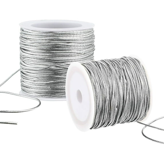 2 Rolls Silver String,Silver Metallic Elastic Ribbon,Christmas String ...