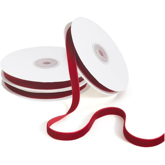 2 Rolls Single Face Velvet Ribbon for Making Gift Wrapping Dark Red 3/8 ...