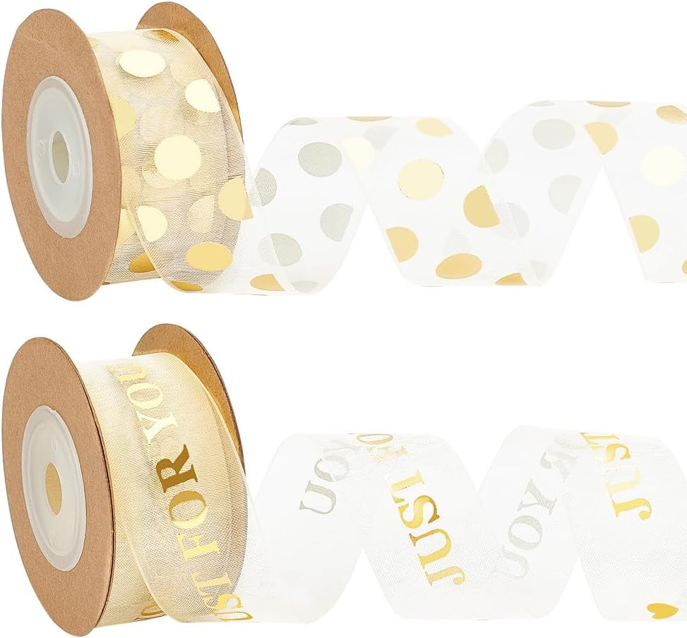 2 Rolls Sparkle Foil Stamping Organza Ribbon 22yards x 1Inch White ...