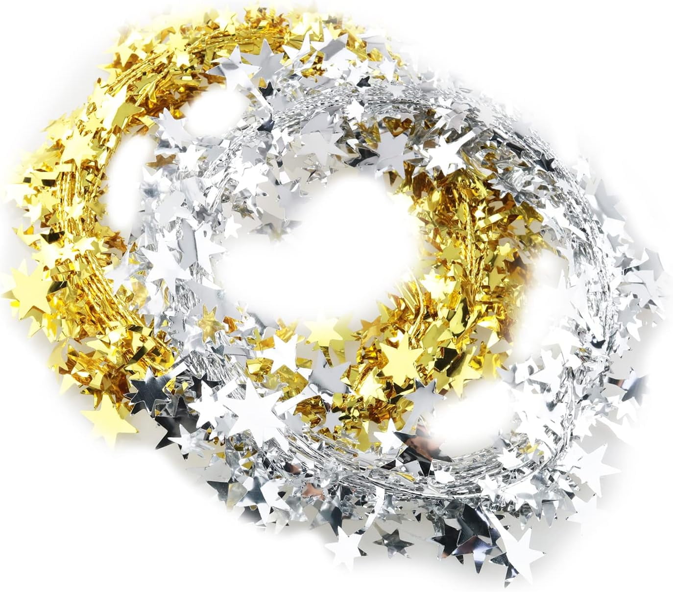 2 Rolls Sparkly Star Tinsel Garlands with Wire Christmas Tree ...