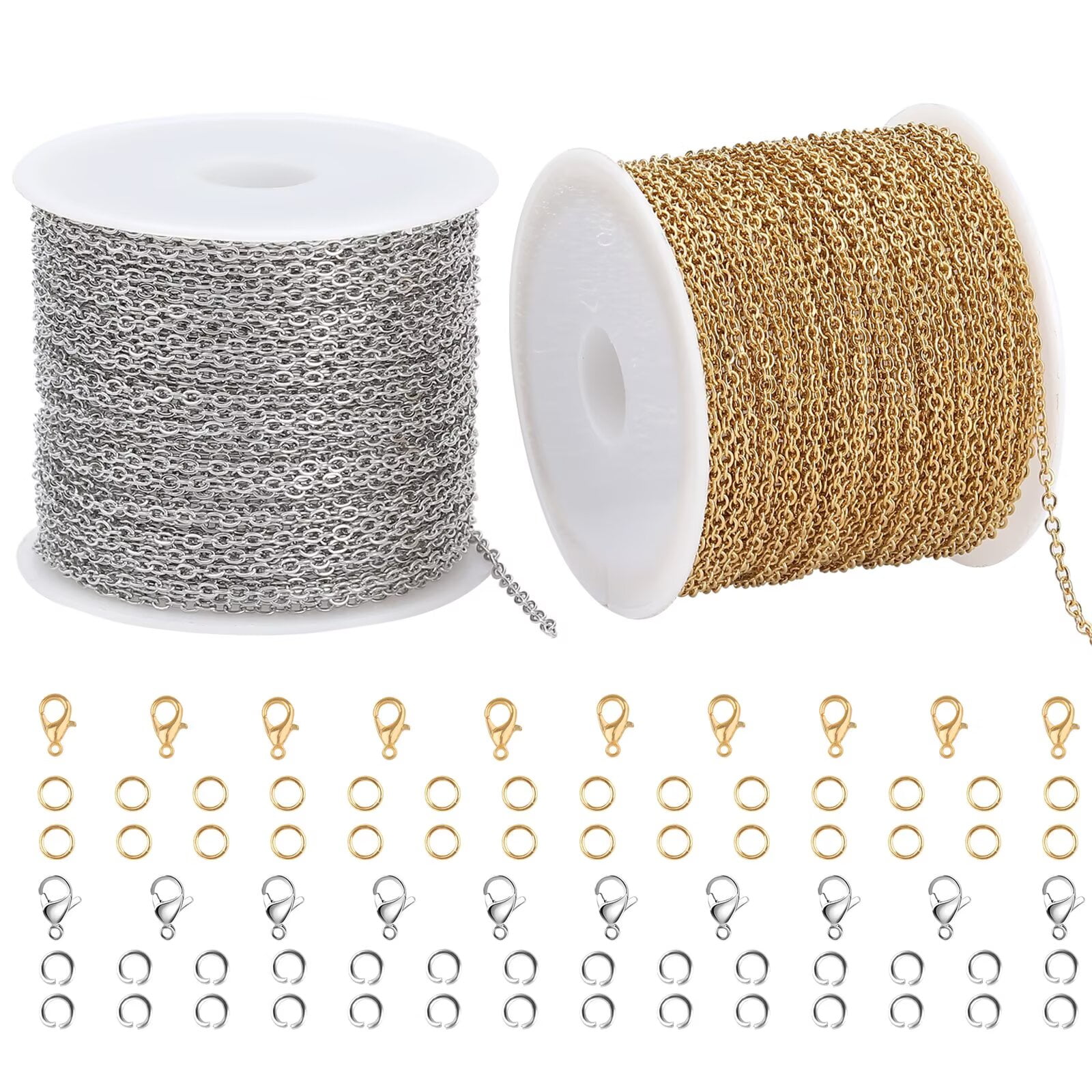 2 Rolls Total 65.6 Feet Stainless Steel Cable Chain for Jewelry Making ...