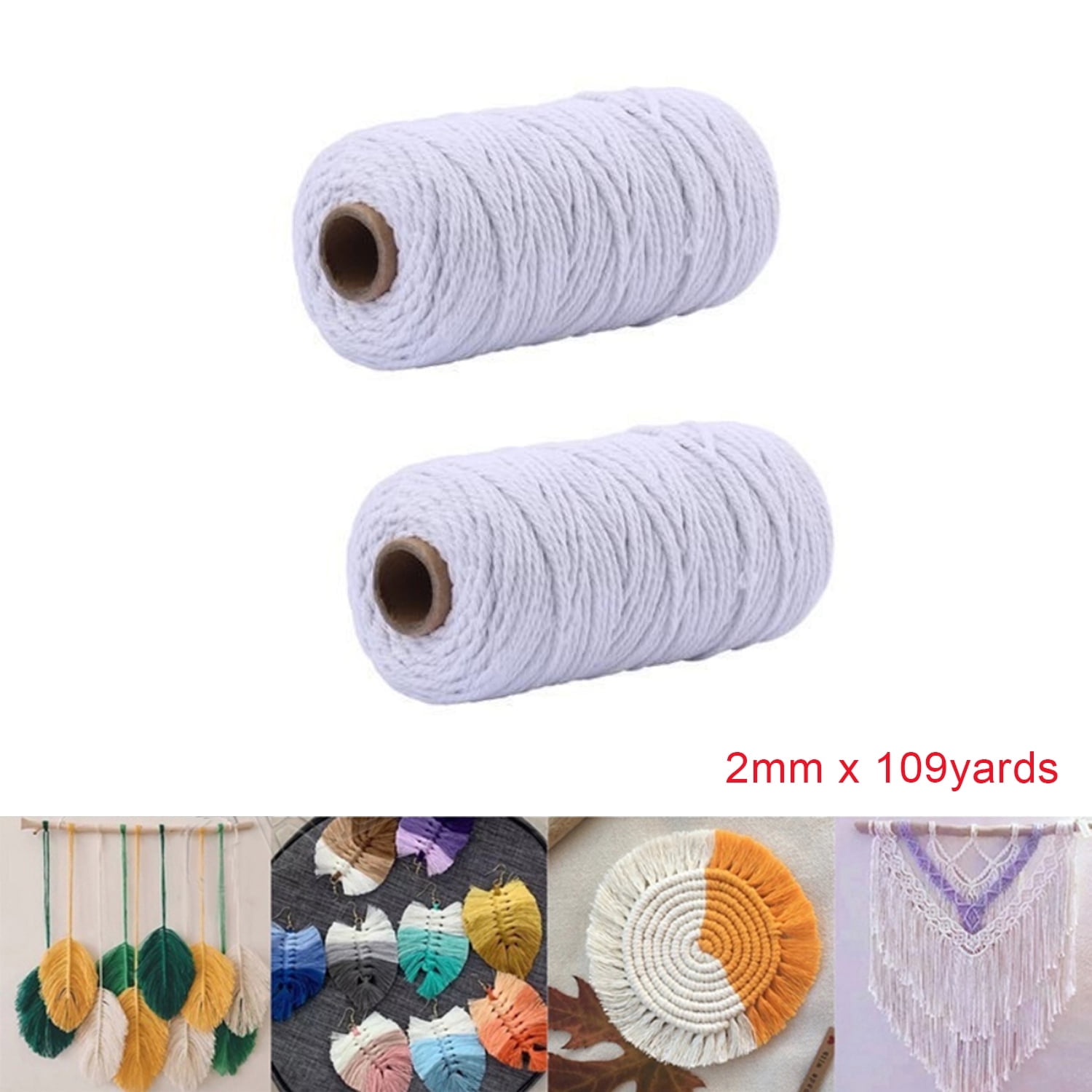 2 Rolls White Macrame Cord 2mm, 109 Yards Natural Cotton Twisted Rope ...