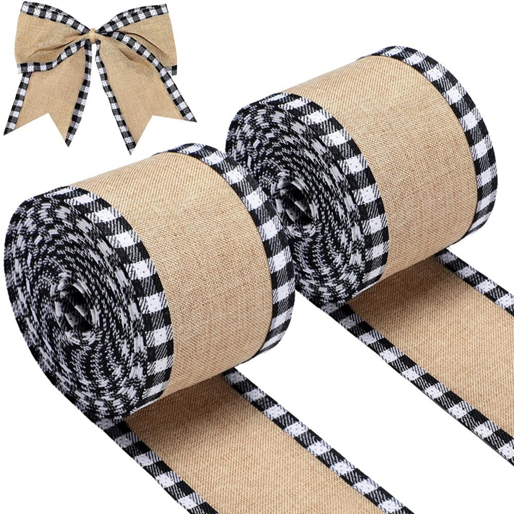 2 Rolls Wired Edge Ribbons Buffalo Plaid Burlap Ribbon Farmhouse DIY ...