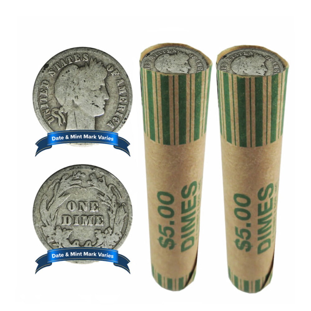 2 Rolls of 50 - $10 Face Value Full Dates 90% Silver Barber Dimes ...