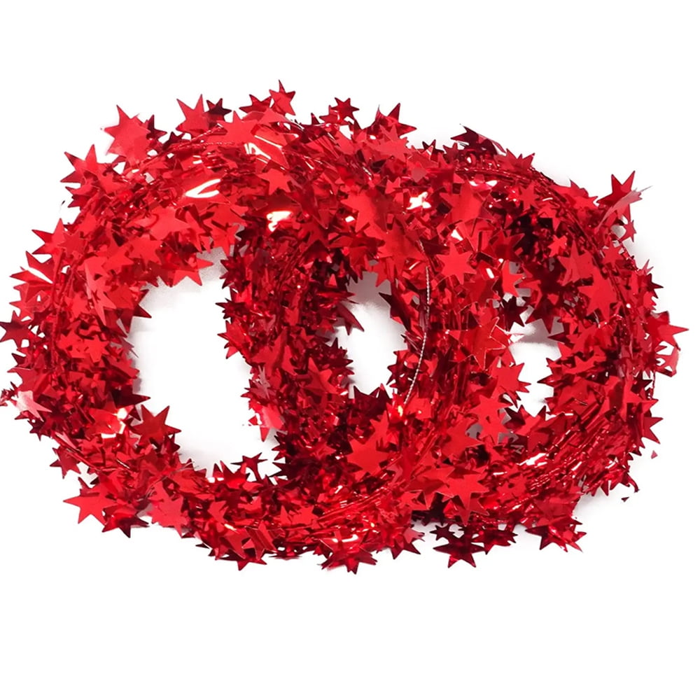 2 Rolls of Sparkly Star Tinsel Garlands with Wire for Xmas Tree ...