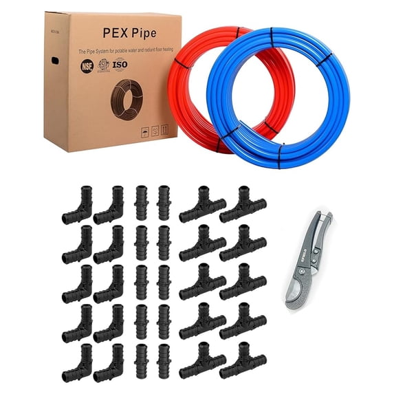 2 Rolls x 100 ft (200 Ft) 1/2 Inch Pex-b Pipe/Tubing, 30 Pcs 1/2-inch ...