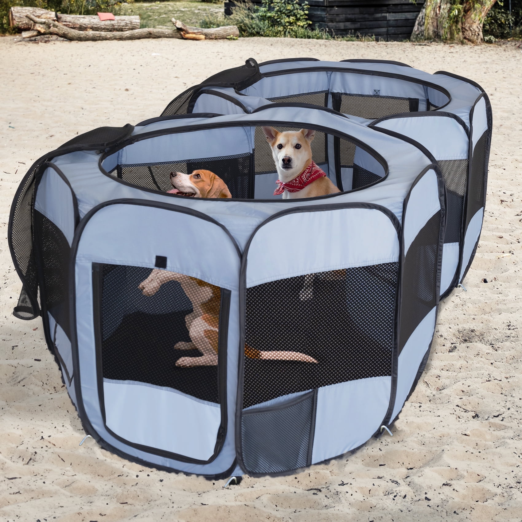 2 Room Dog Playpen, 72'' Portable Dog/Cat Playpen Foldable Pet Exercise ...