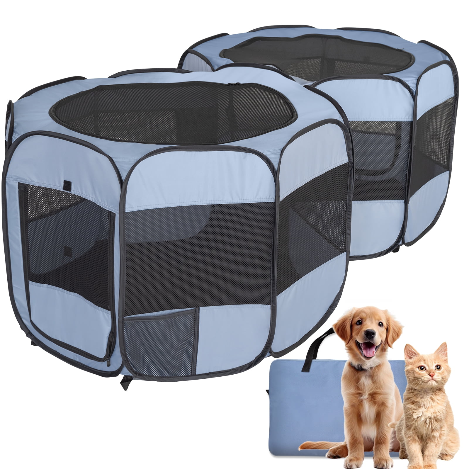 Dog Crate Cat Kennel,Twin Pop Up Pet Playpen Portable Pet Tent,2-in-1 ...