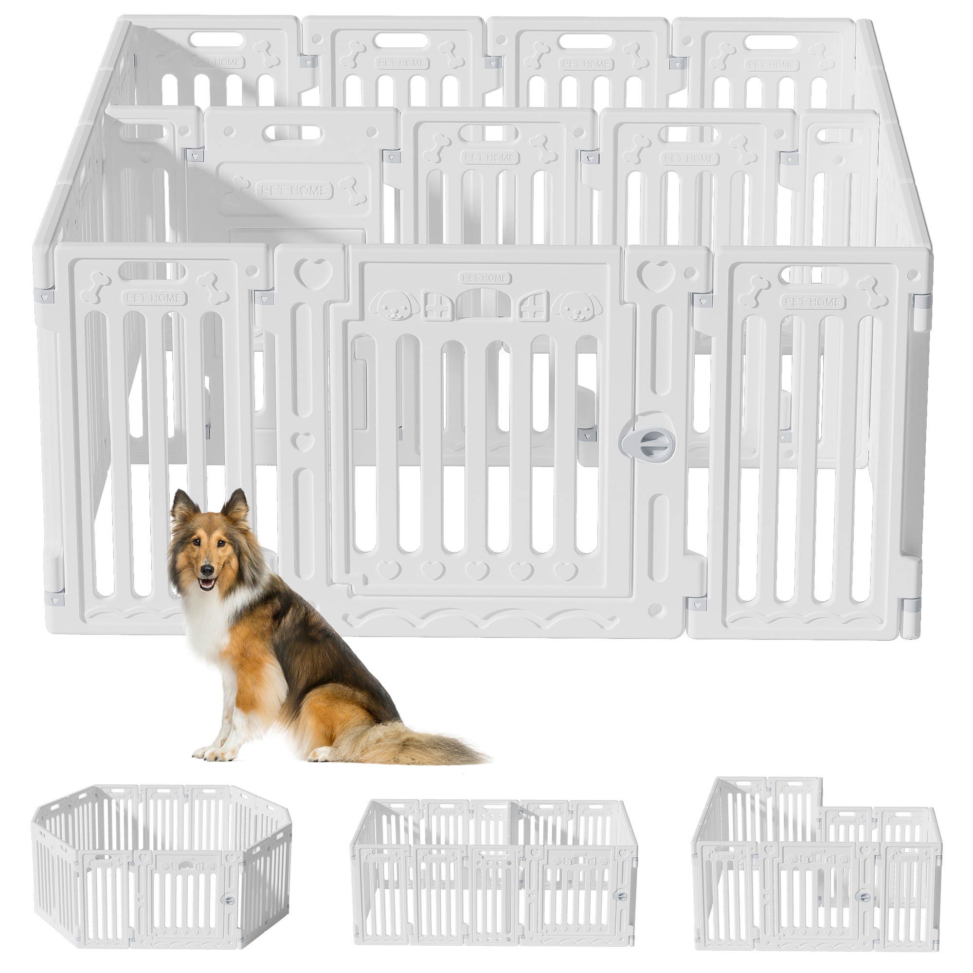 2 Room Dog Playpen with Door,DIY Shape Combination Puppy Pen,16-Panel+2 ...