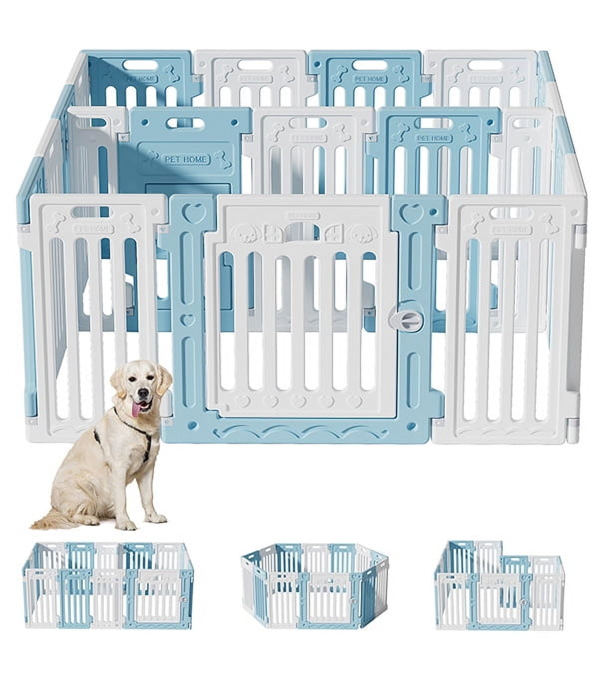 2 Room Dog Playpen with Door,DIY Shape Combination Puppy Pen,16-Panel+2 ...