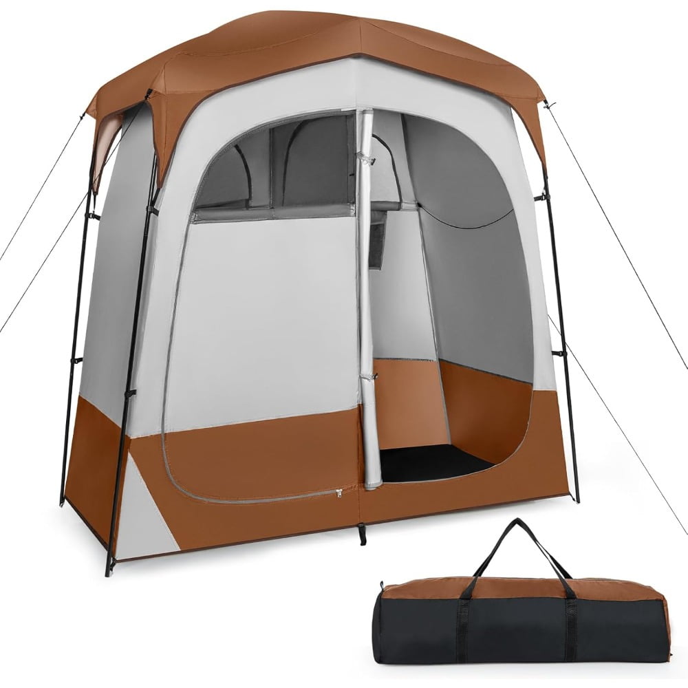 2 Room Shower Tent, Portable Camping Changing Tent with Floor Drain ...