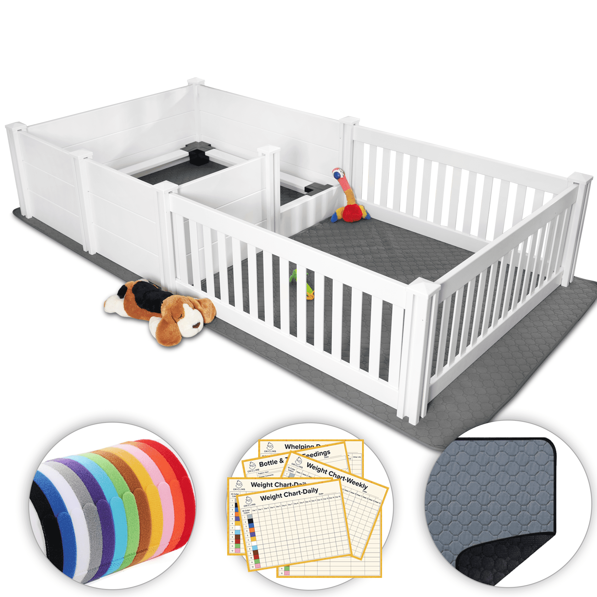 2 Room Whelping Box for Dogs and Puppies with Rails, 96" L x 48" W x 19 ...