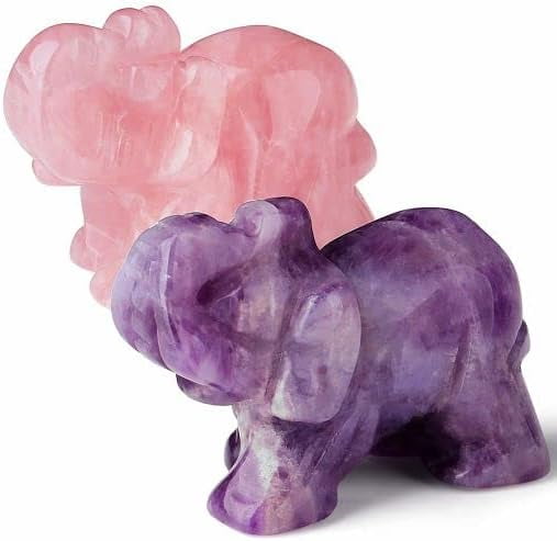 2" Rose Quartz Elephant Decor Healing Crystal Cute Polished Natural ...
