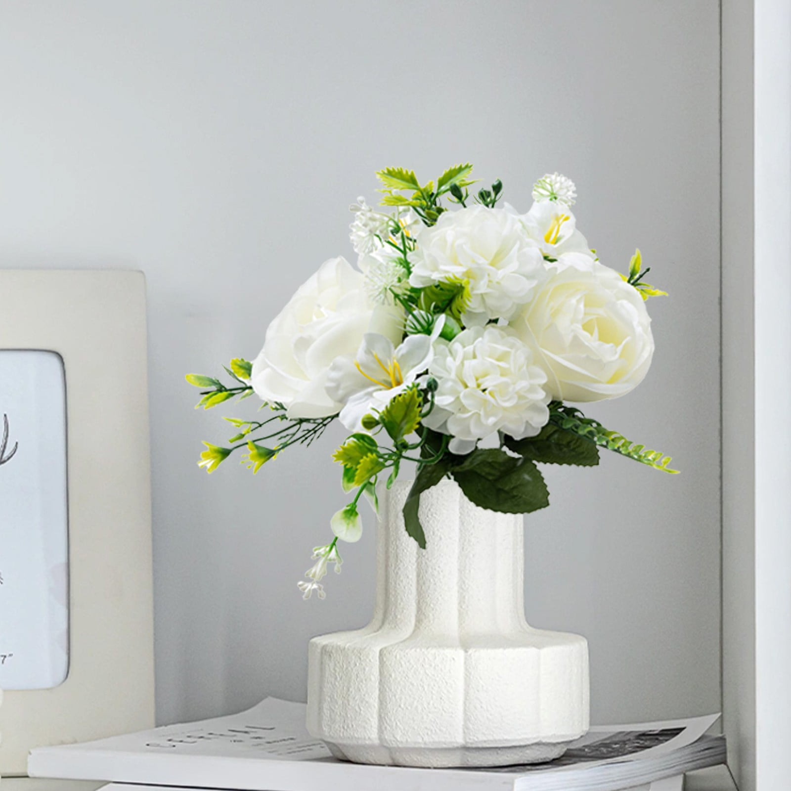 2 Roses 3 Lilacs Artificial Flowers Bouquet, Fake Peonies Wedding Hand ...