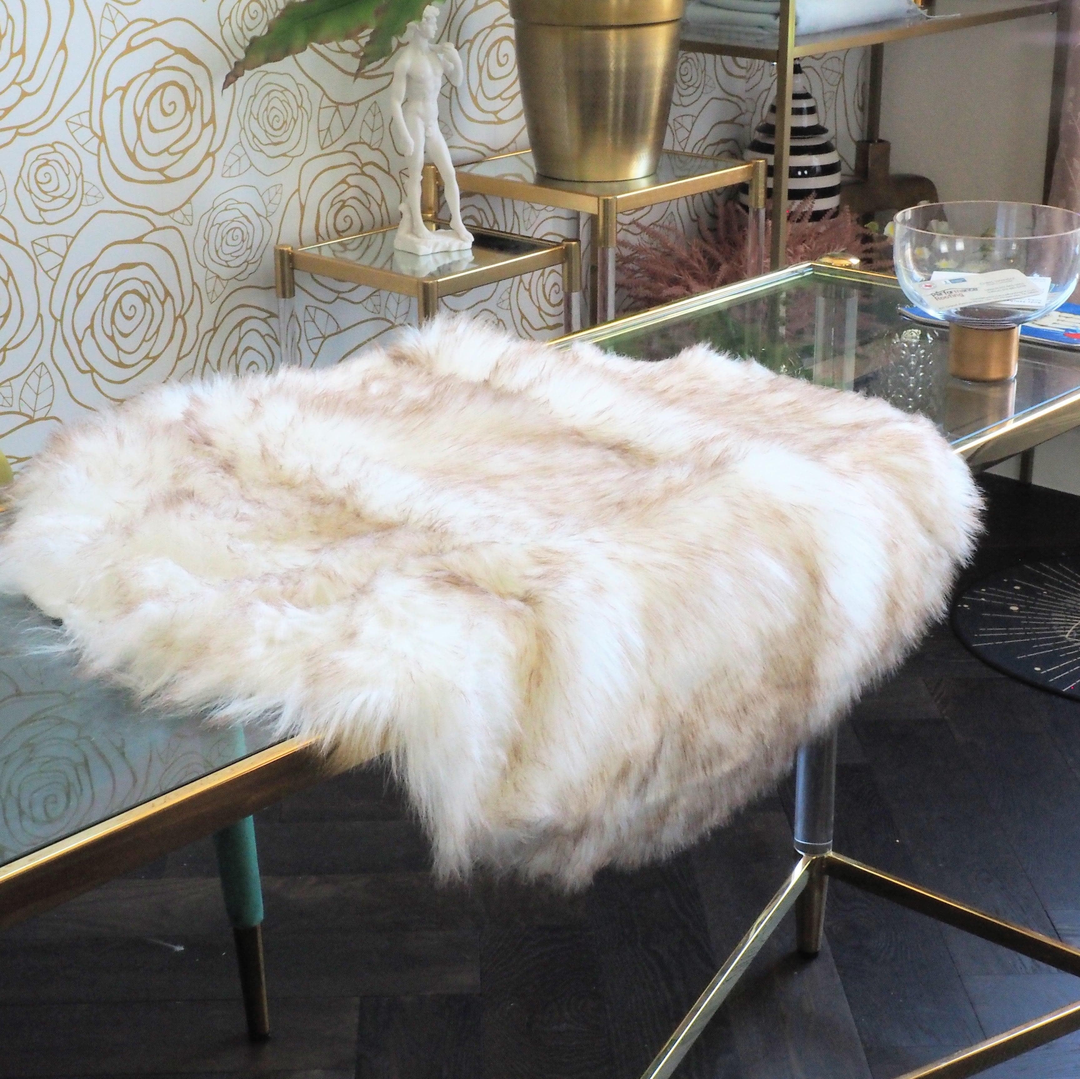 2' Round Artificial Wool Faux Fur Rug - Brown Tipped White - Walmart.com