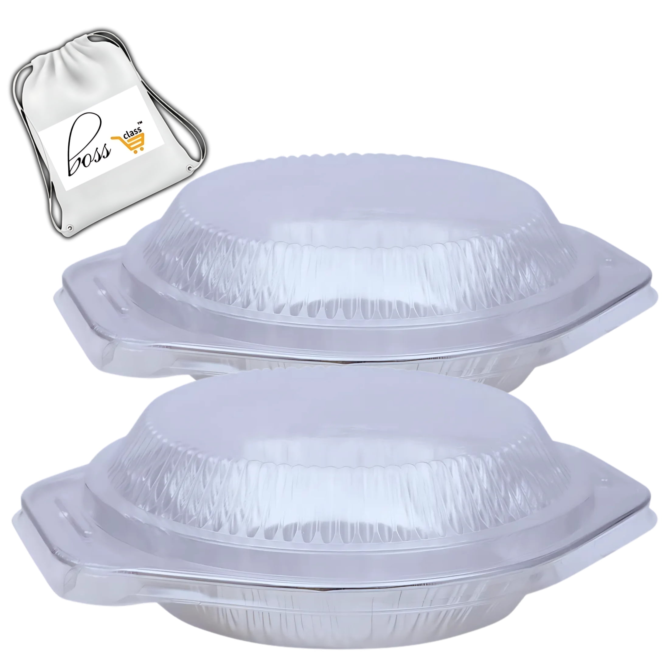(2) Round Foil Pie Pans with Lids, 9.5in Disposable Aluminum Baking Pan ...