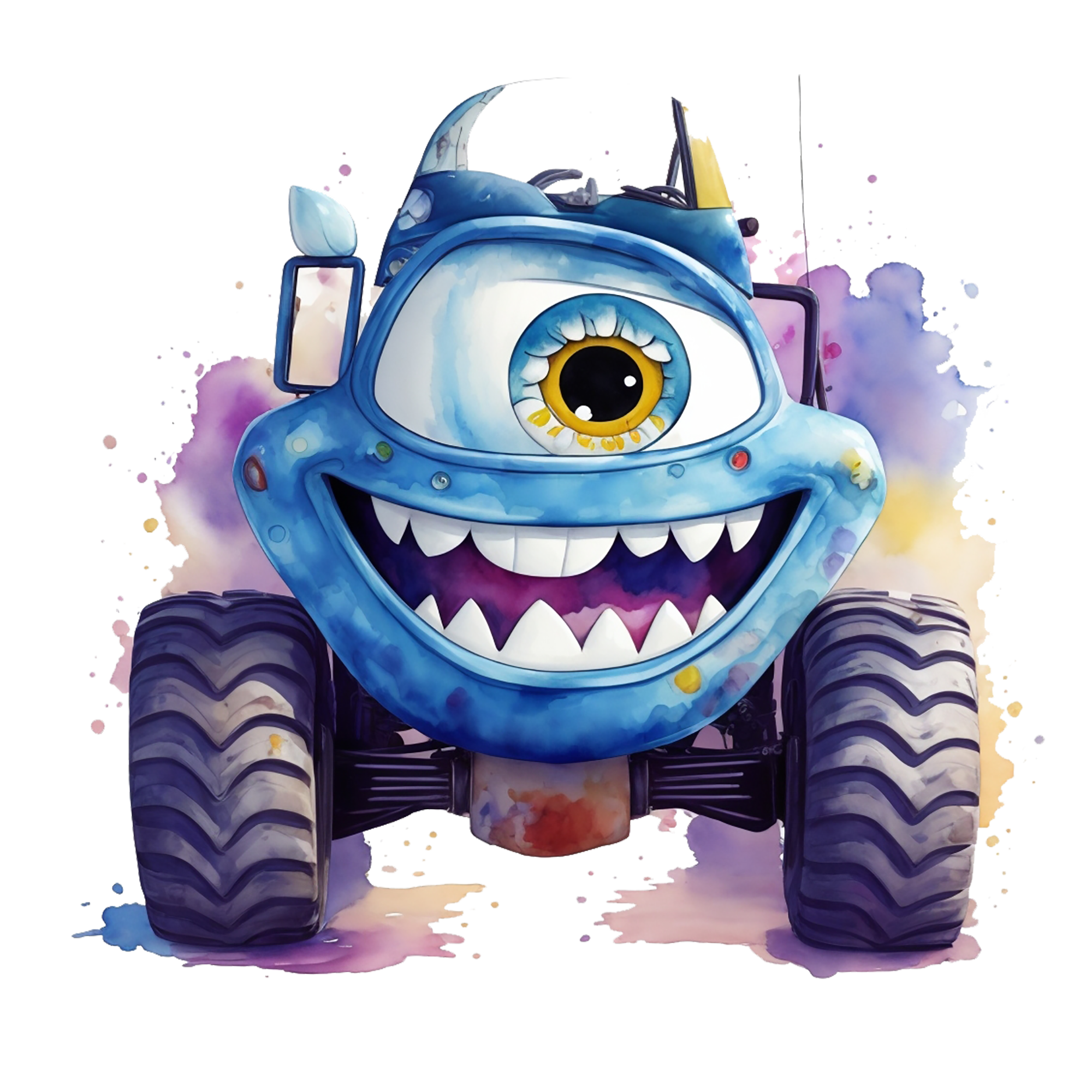 2" Round Pre-Cut Cartoon Blue Truck With One Eye Smiling Birthday Theme ...