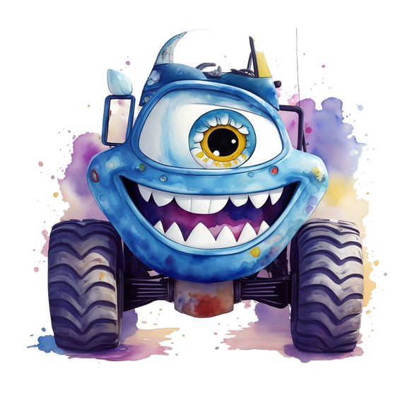 2" Round Pre-Cut Cartoon Blue Truck With One Eye Smiling Birthday Theme ...