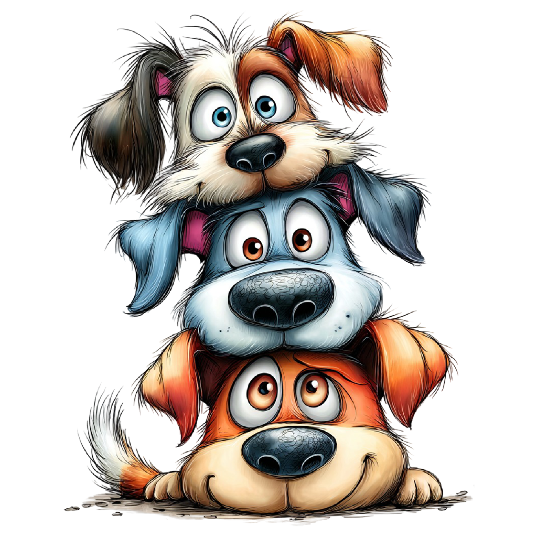 2" Round Pre-Cut Happy Birthday Dogs 3 Cartoon Dogs With Heads Stacked ...