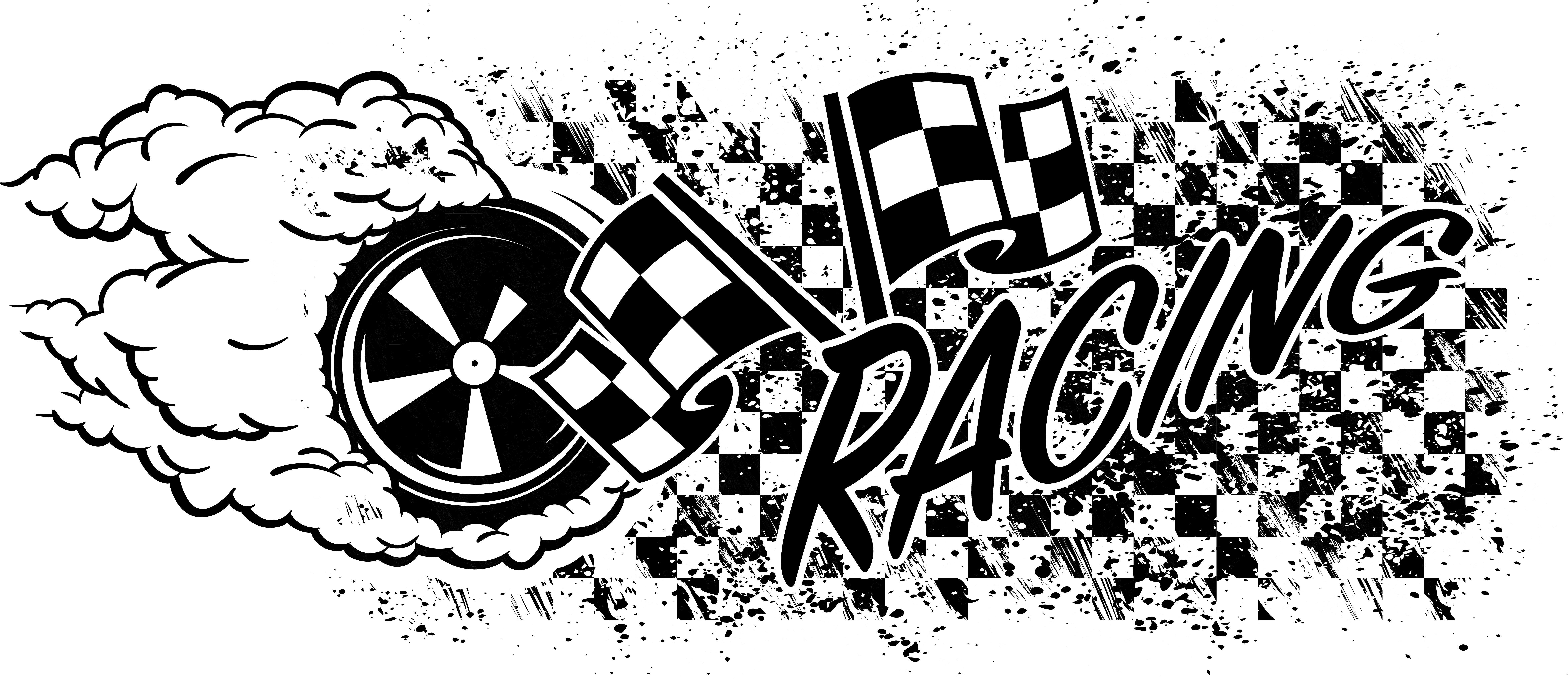 2" Round Pre-Cut Racing Logo Black & White Checkered Flags With Racing ...