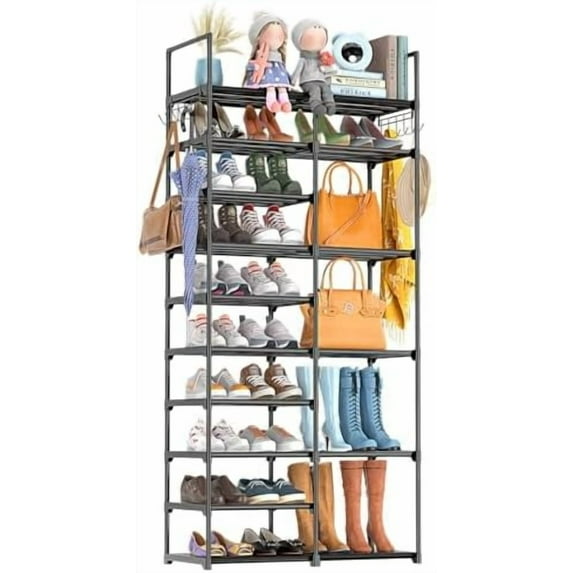 2 Row 10 Tier Tall Shoe Rack Organizer for Closet Entryway, 40-45 Pair ...