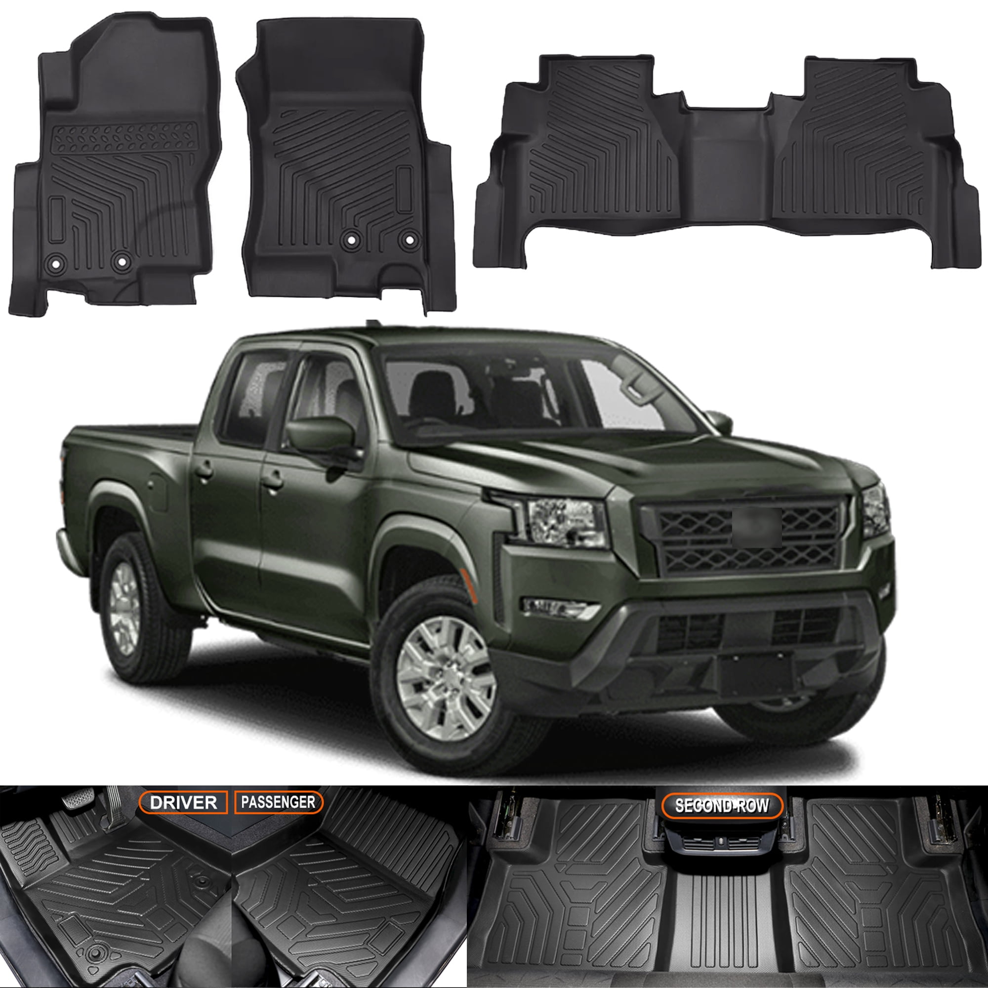 2 Row Floor Mat Liners For 2022-2024 Nissan Frontier Crew Cab TPE ...
