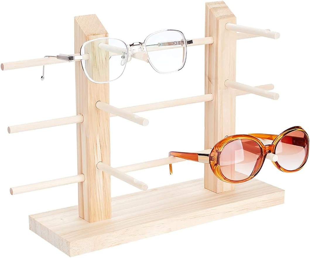 2 Row Sunglasses Display Stand 6 Pairs Wooden Glasses Holder Eyewear ...