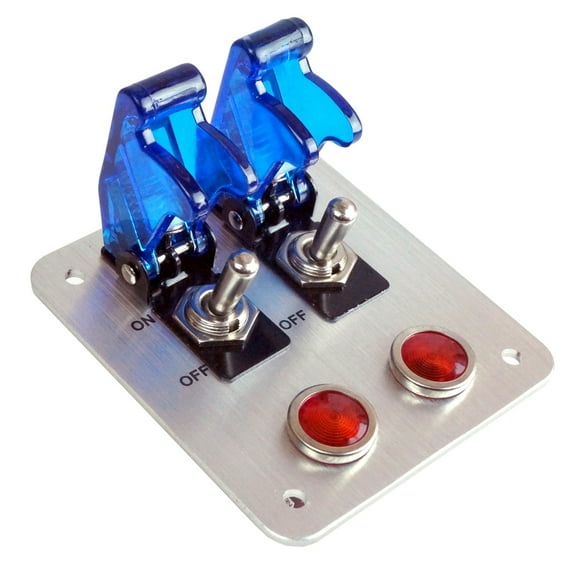 2 Rows Safety Cover Toggle Switch with Red Indicator Light Aluminum Plate 12V 20Amp - Walmart.com