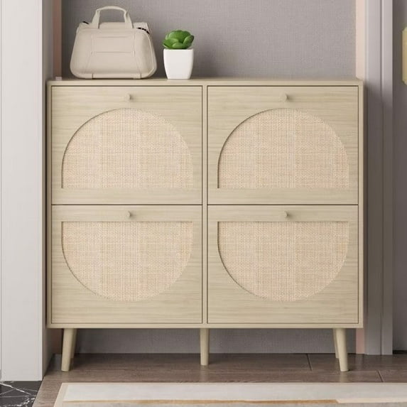 2 Rows With 4 Flip Buckets And High Legged Round Rattan Shoe Cabinet In ...