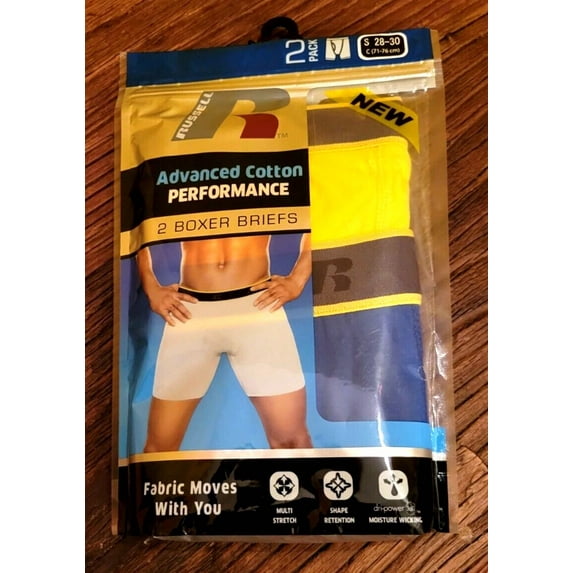 2 Russell Advanced Cotton Performance Men Boxer Briefs Small Dri-Power ...