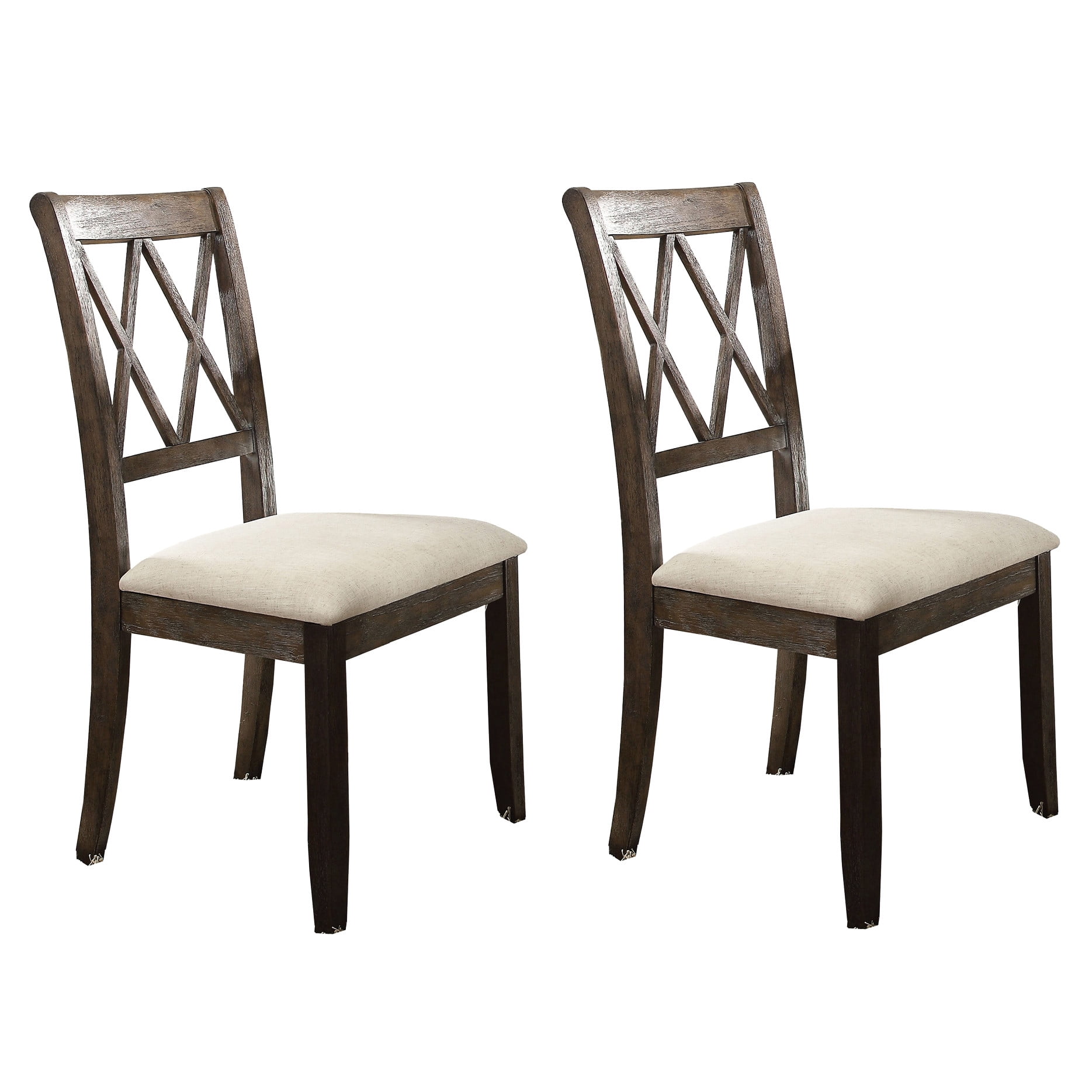 2 Rustic Chair - Beige Upholstery, Salvage Brown Construction Side ...
