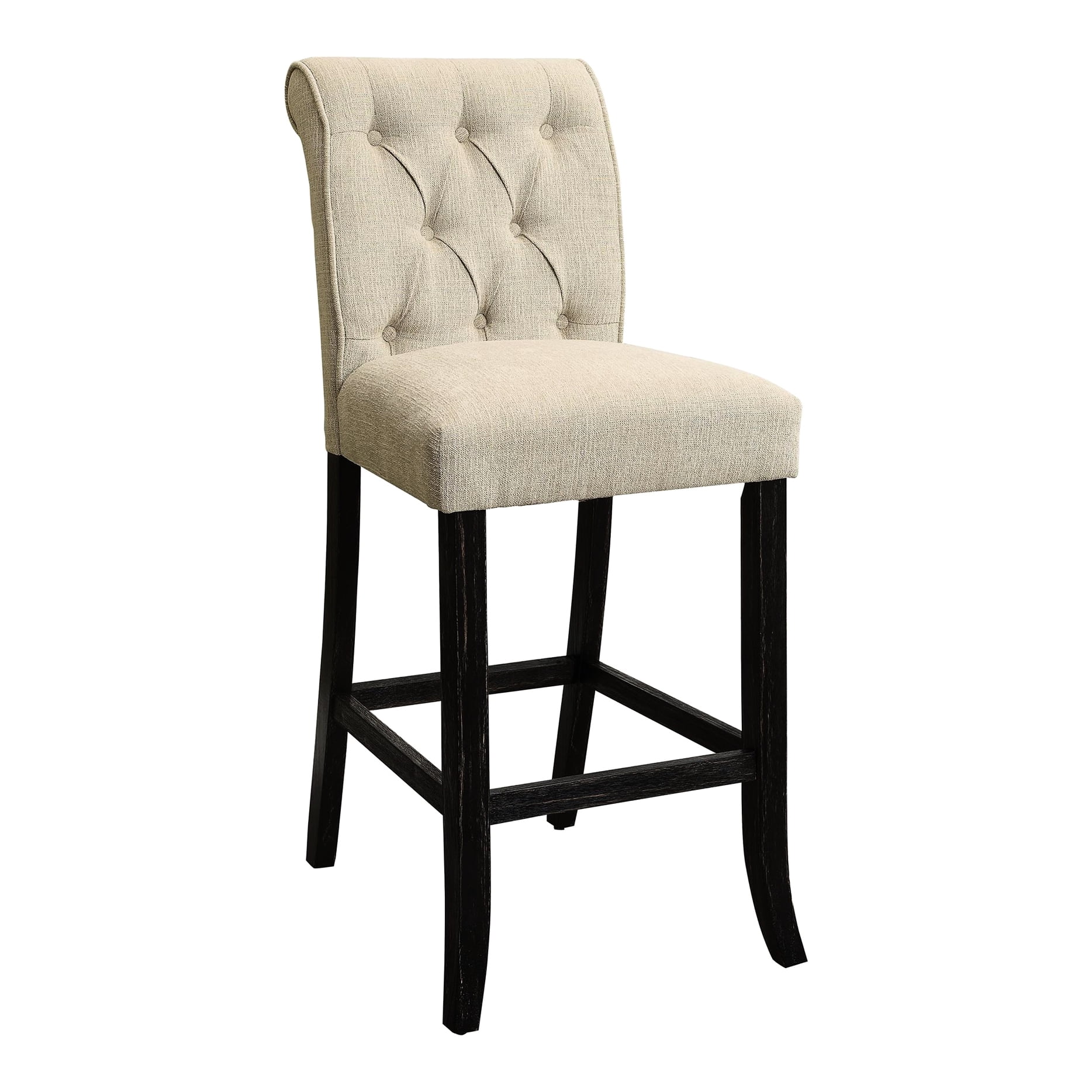Of 2 Rustic Counter Height Chairs, Beige Chenille Fabric Chairs With ...