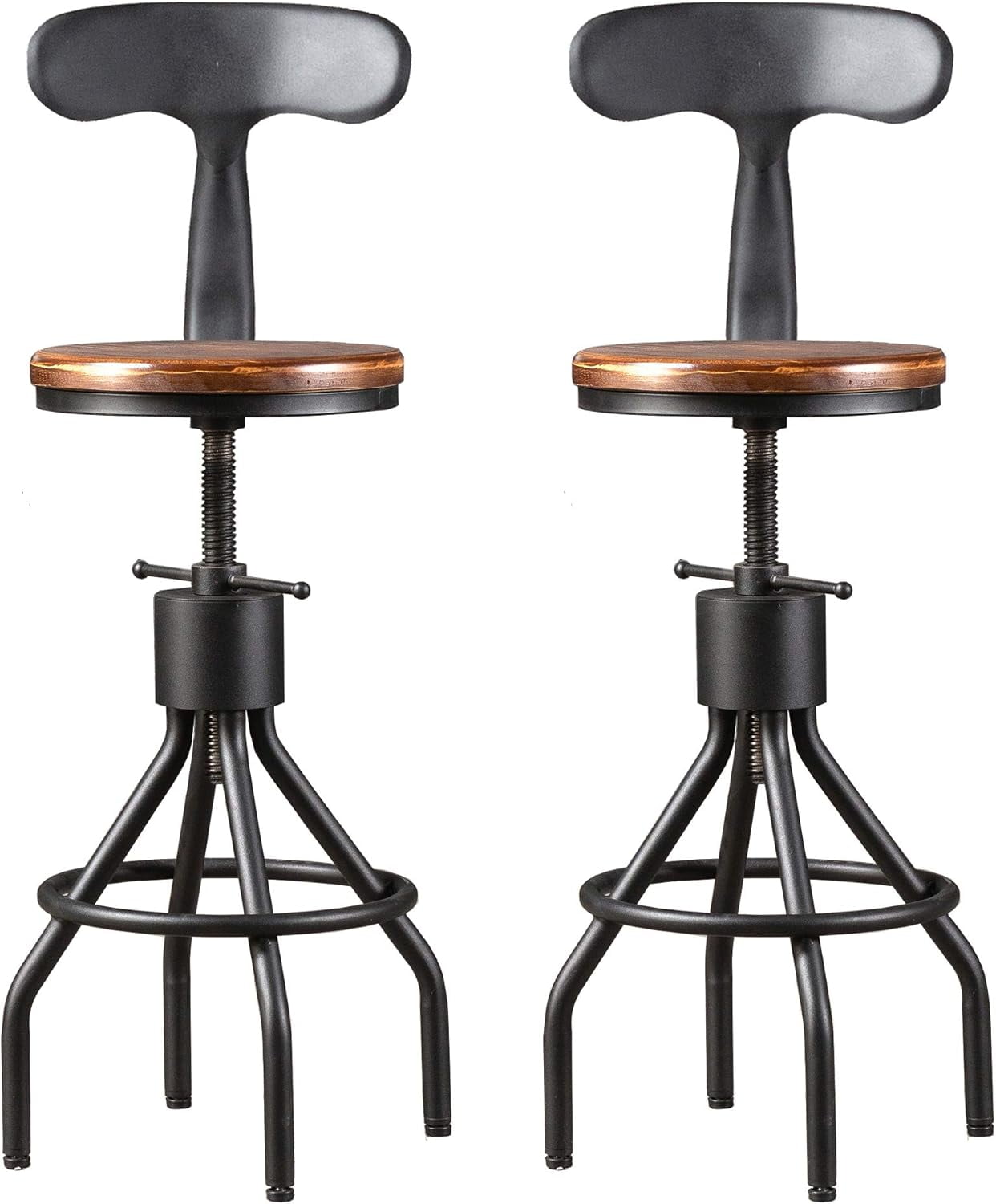 2 Rustic Industrial Bar Stool-24-30 Tall Adjustable Metal Swivel Wooden ...