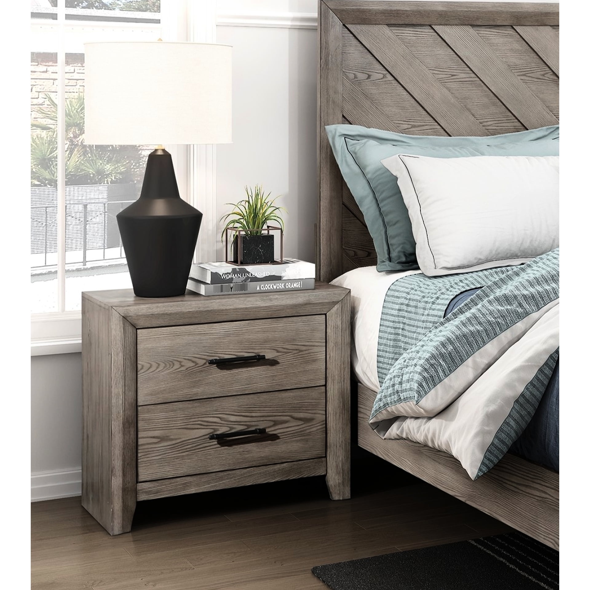 2 Rustic Nightstand In Gray - Modern Bedroom Furniture Made Of Wood 2 ...