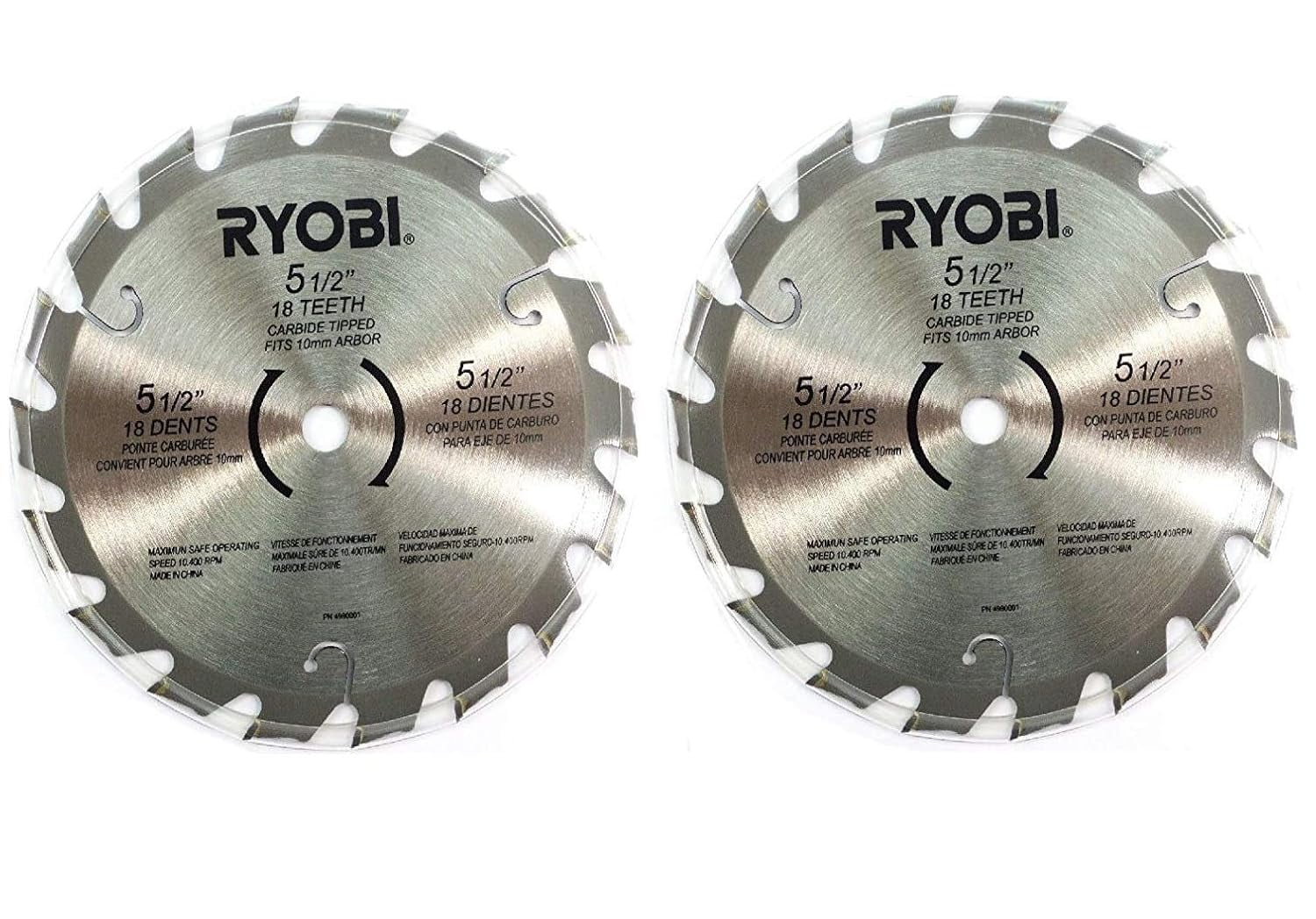 (2) Ryobi 5 1/2" 18 Tooth Carbide-Tipped Circular Saw Blades Fit 10mm ...