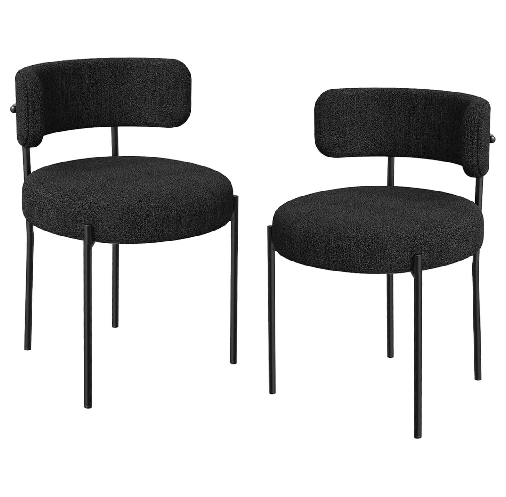 2 SET, Boucle Fabric Dining Chairs - -Century Modern Upholstered Fuzzy ...