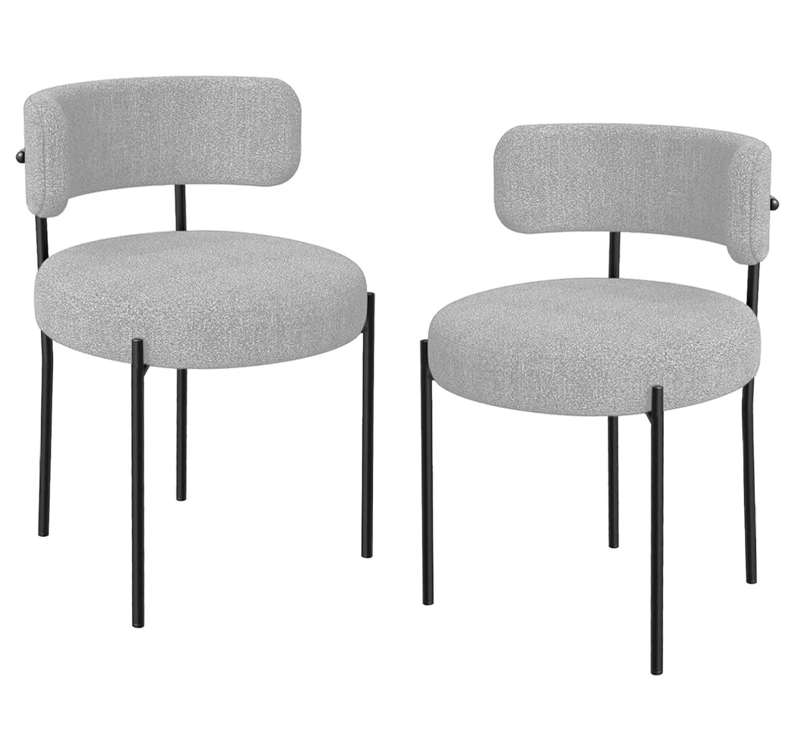 2 SET, Boucle Fabric Dining Chairs - -Century Modern Upholstered Fuzzy ...