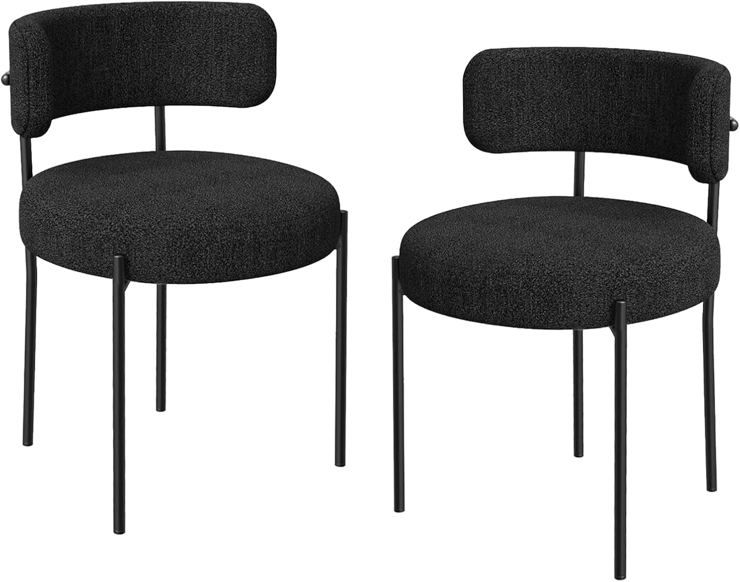 2 SET Boucle Fabric Dining Chairs - Mid-Century Modern Upholstered ...