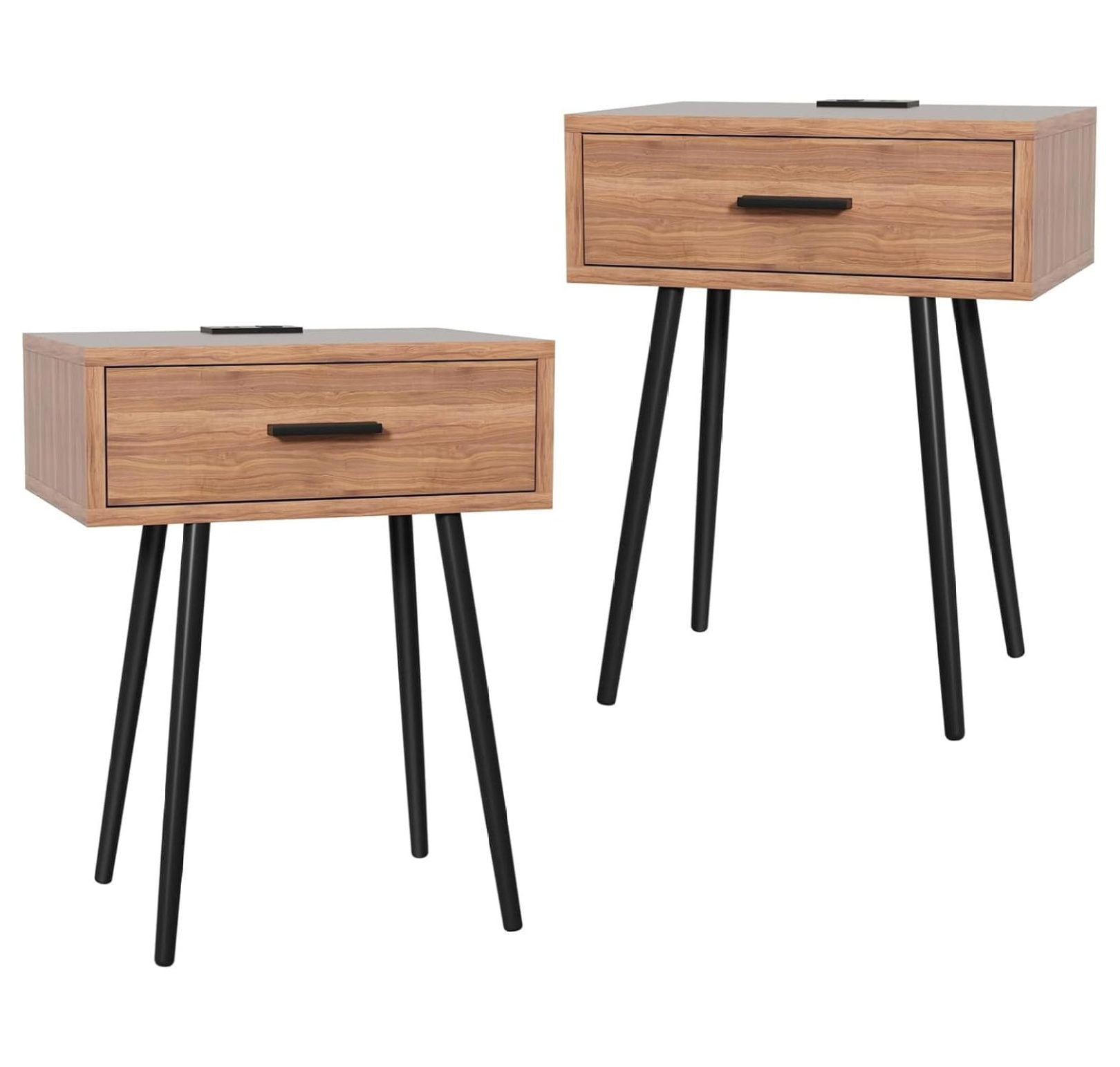 2 SET Nightstand with Charging Port and Wooden Drawers - Perfect for ...