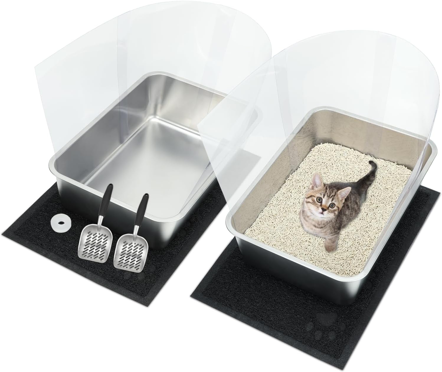 2 SET Stainless Steel Litter Box，Rust Proof Metal Cat Litter Tray ...