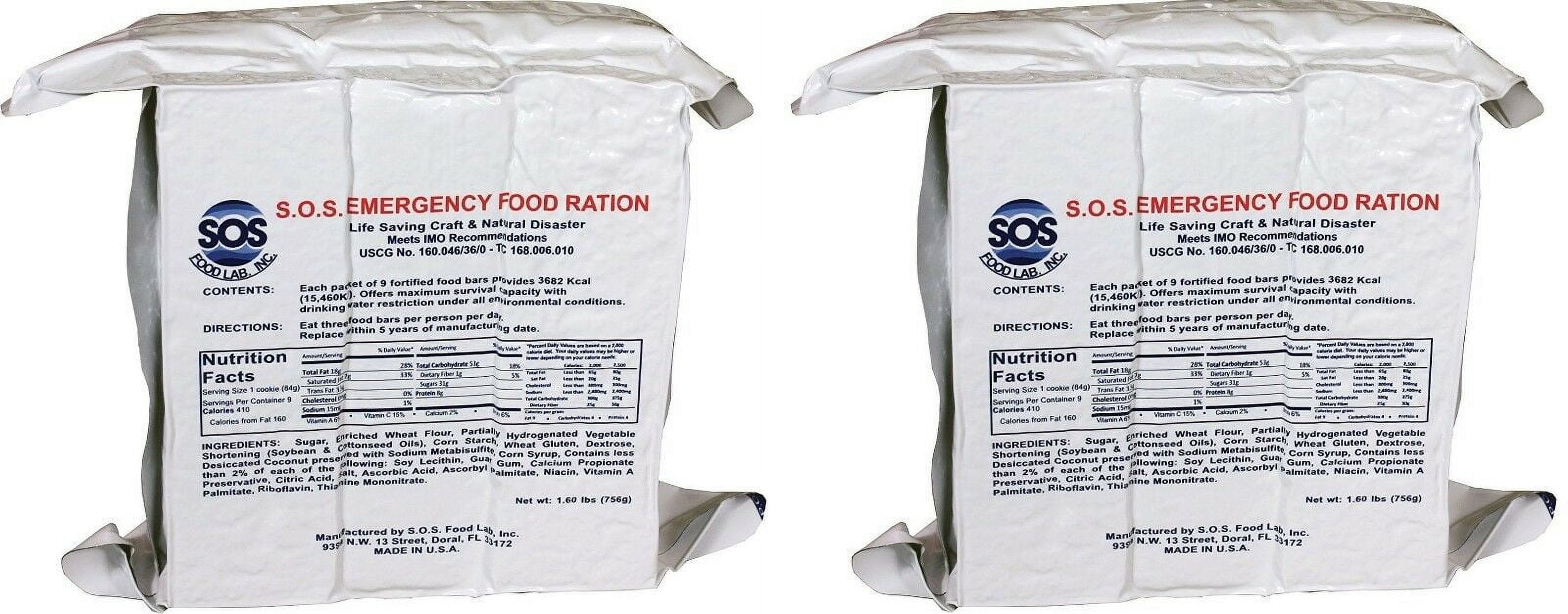 2-Pack SOS Rations, Emergency Disaster Food Bar, 3600 Calorie, 3 Day 72 ...